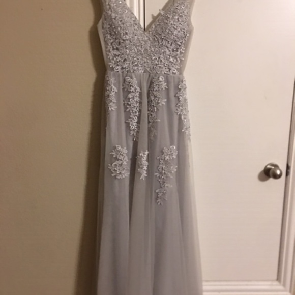 Dresses | Custommade Silver Embroidered Prom Dress | Poshmark